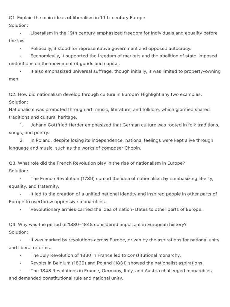 Q1. Explain The Main Ideas of Liberalism in 19th-Century Europe. | PDF ...