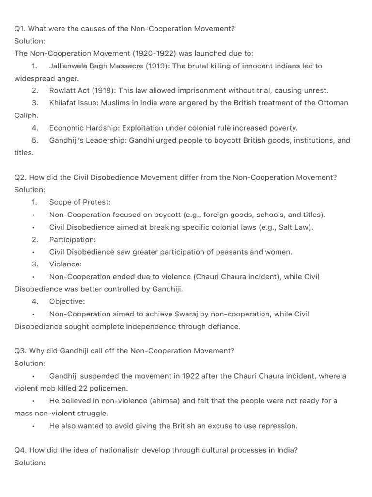 Q1. What Were The Causes of The Non-Cooperation Movement | PDF ...