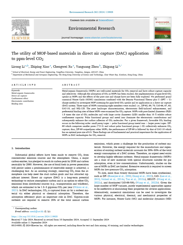 MOF Efficiency in Direct Air Capture | PDF | Adsorption | Carbon Dioxide