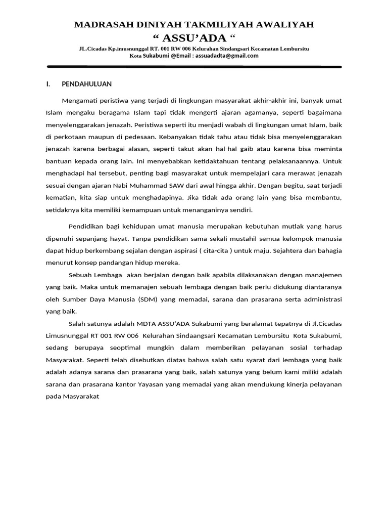 Proposal Mdta Assu'Ada | PDF