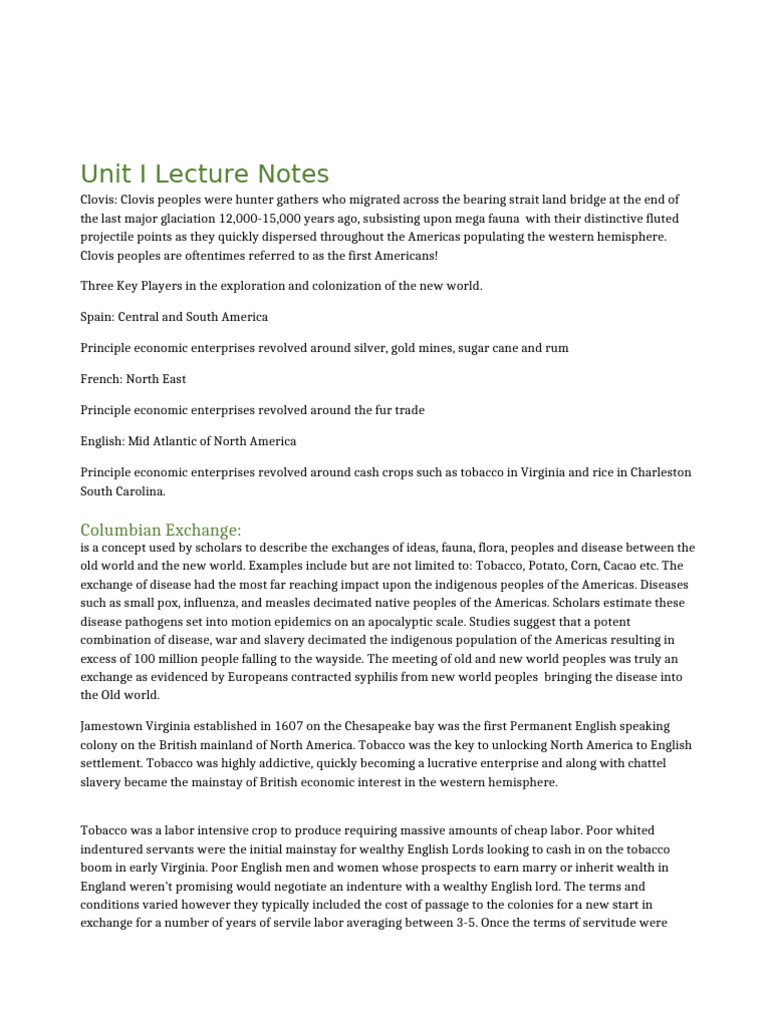 HIS 131 Unit I Notes | PDF | Slavery | North America