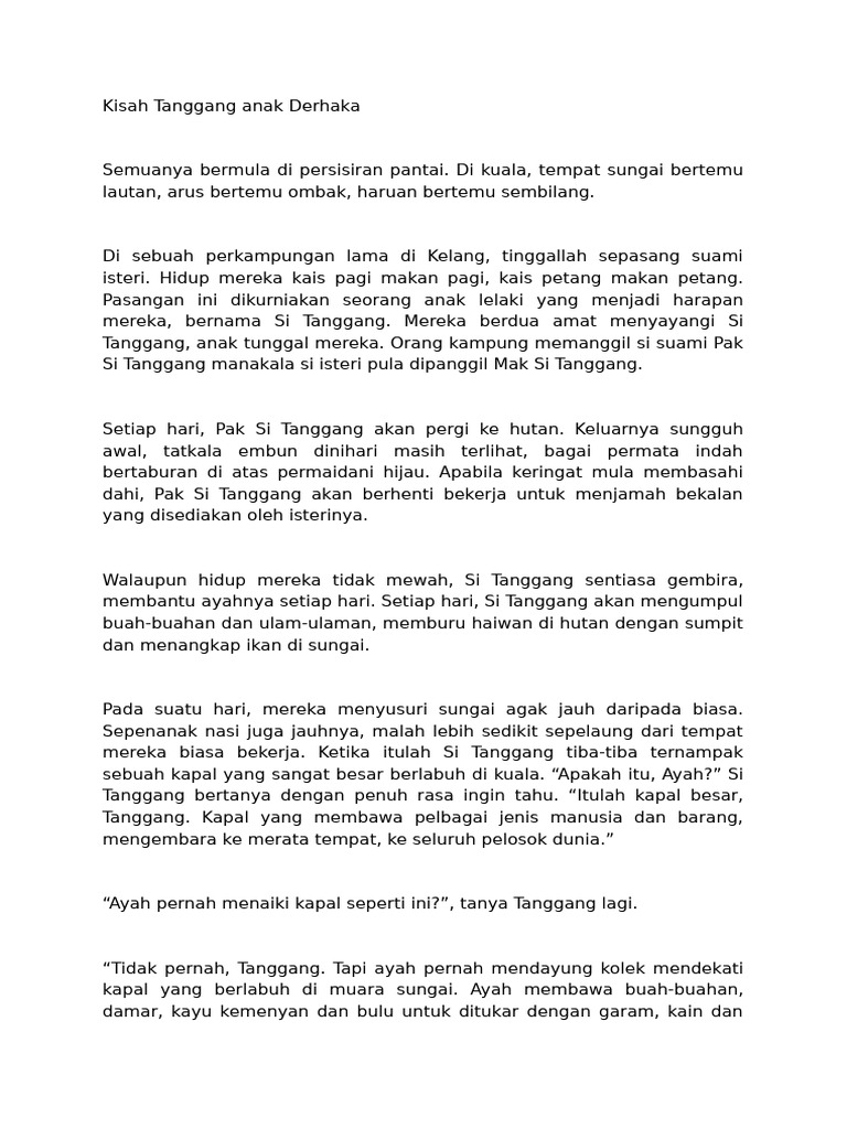 Kisah Tanggang anak Derhaka | PDF