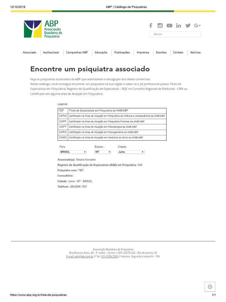ABP - Catálogo de Psiquiatras | PDF | Psiquiatra | Sistema de saúde