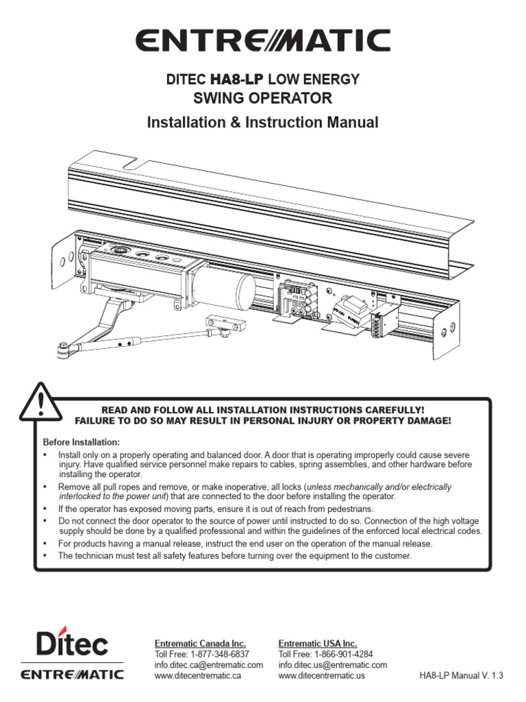 Ditec HA8-LP - V 1-3 - Install - Manual | PDF | Door | Screw