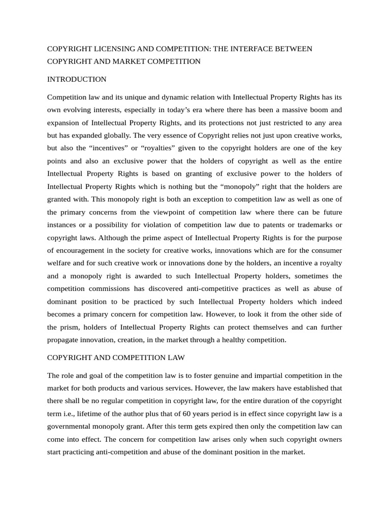 Copyright Licensing and Competition Law | PDF | Intellectual Property ...