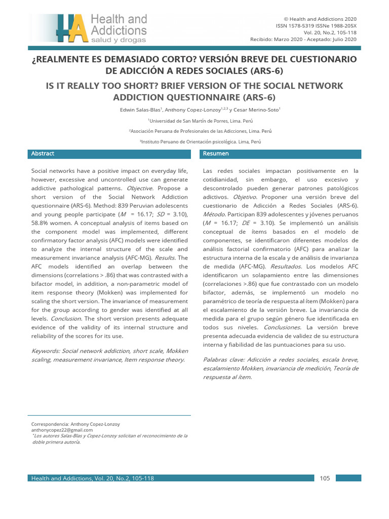 536 Texto Del Articulo 2202 1 10 20200806 | PDF | Manual Diagnóstico y Estadístico de los ...