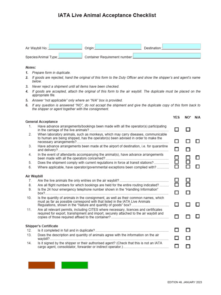 IATA Live Animal Checklist Guide | PDF