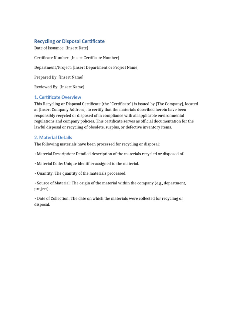 Detailed Recycling or Disposal Certificate-2 | PDF | Waste Management ...