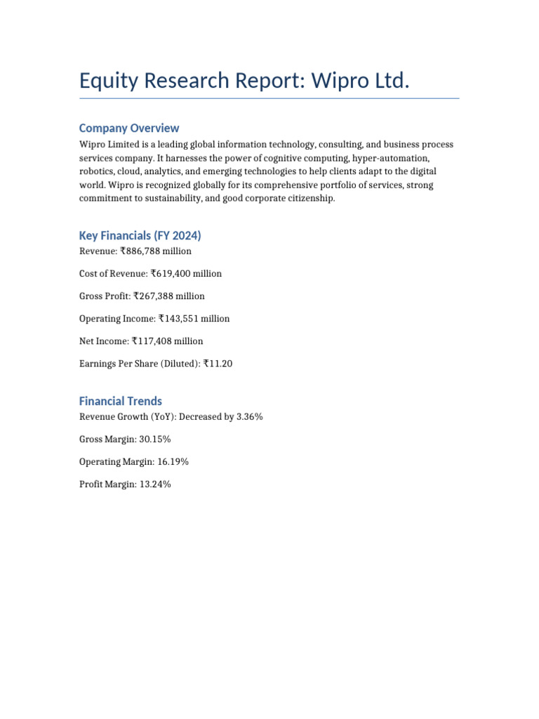 Wipro Equity Research Report | PDF