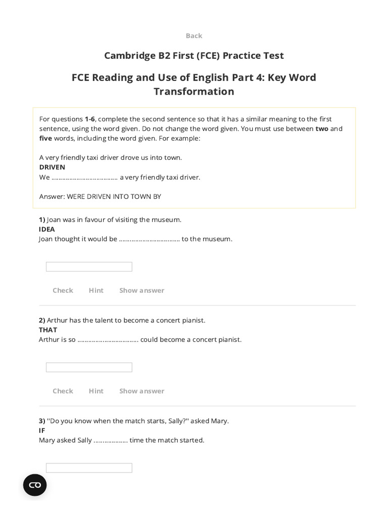 B2 First FCE Key Word Transformation Guide | PDF | Cognitive Science ...