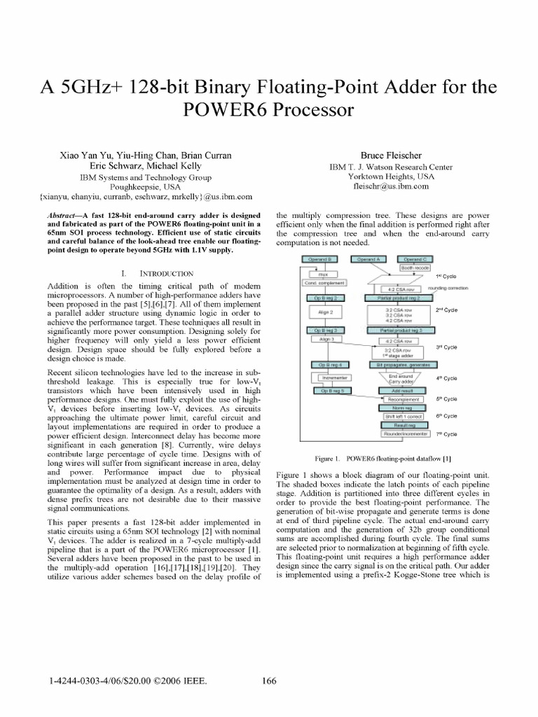 A 5ghz 128 Bit Binary Floating Point Adder For The Power6 Processor Pdf Central Processing