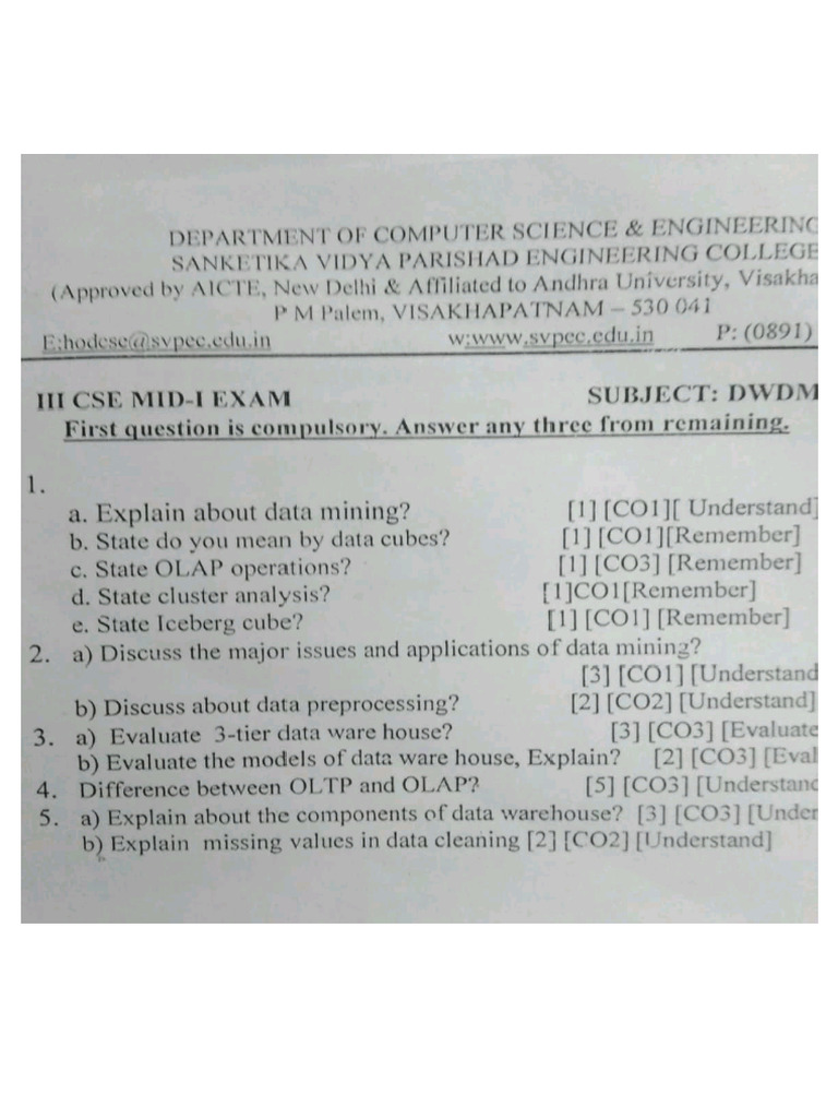 DWDM Mid Question Paper - NV9nrKJktFOPXm3KbLT | PDF