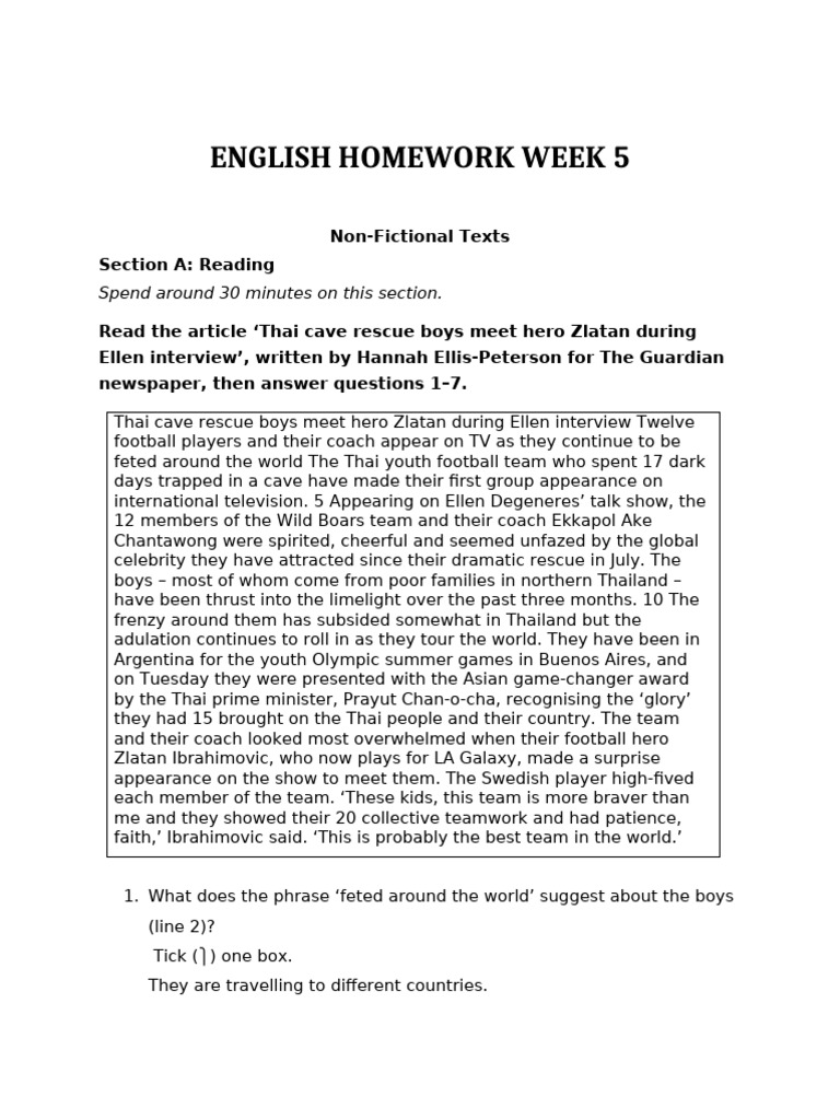 Y7 Week 5 English Homework | PDF
