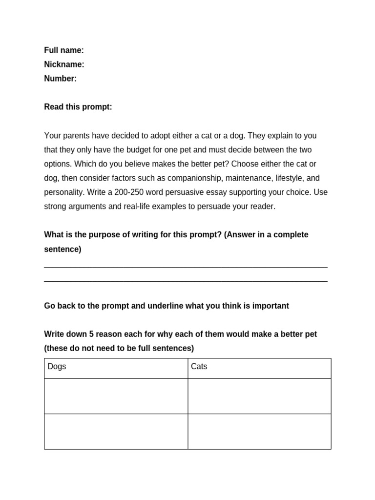 Persuasive Essay Outline: Pet Choice | PDF