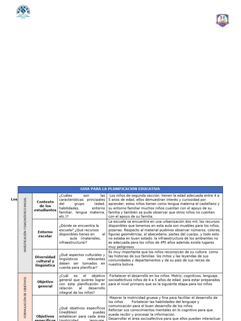 Planificación Educativa para Niños de 4-5 Años | PDF | Aprendizaje ...
