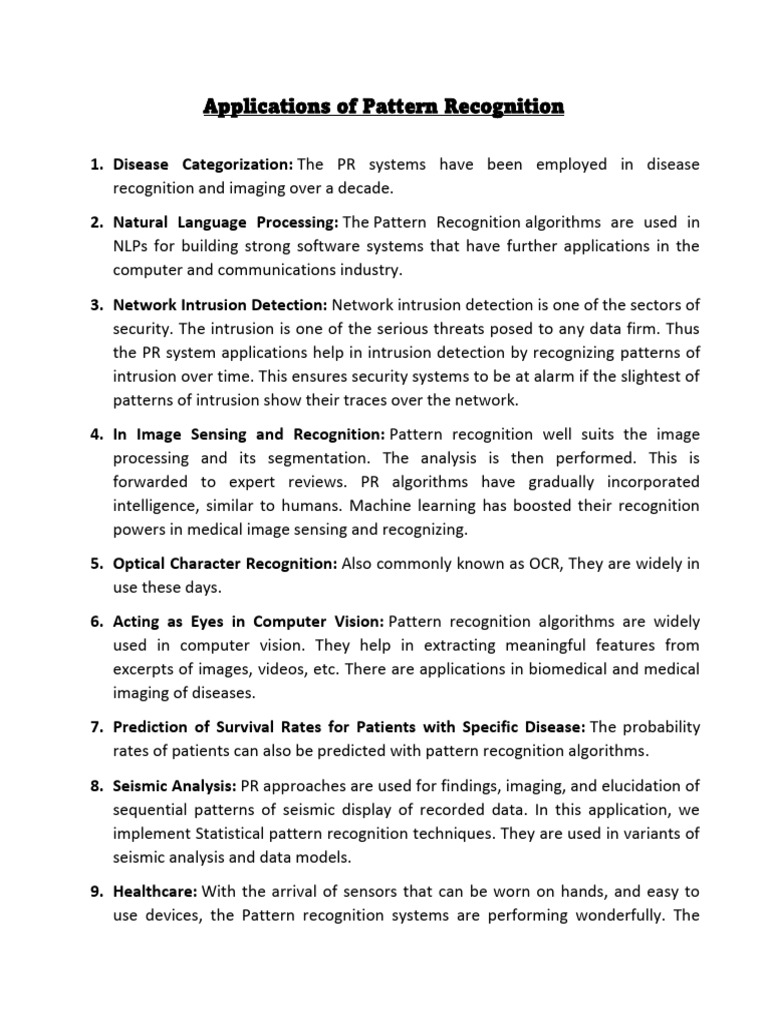Applications of Pattern Recognition | PDF | Pattern Recognition ...