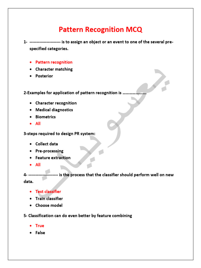 Pattern Recognition MCQ | PDF | Estimation Theory | Statistical ...