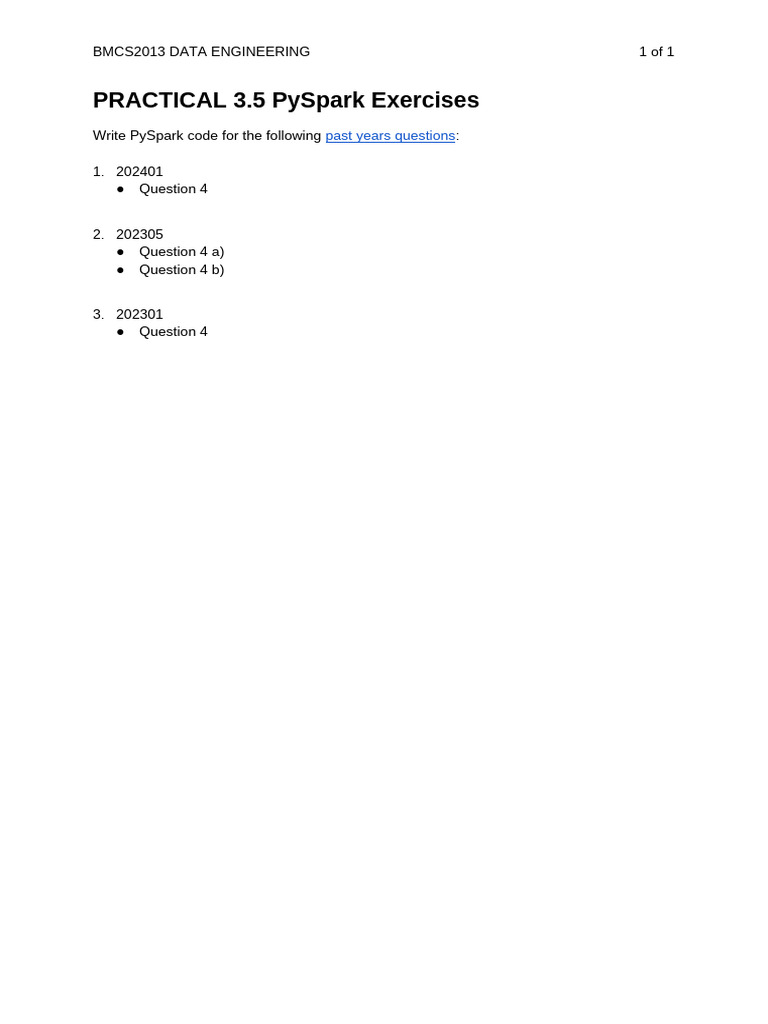 Practical 3.5 PySpark Exercises | PDF