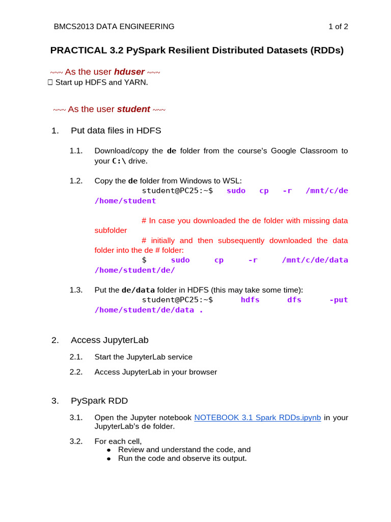 Practical 3.2 PySpark RDDs | PDF