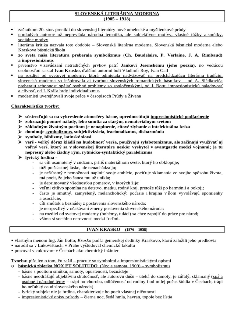 Slovenská Literárna Moderna - KRASKO | PDF