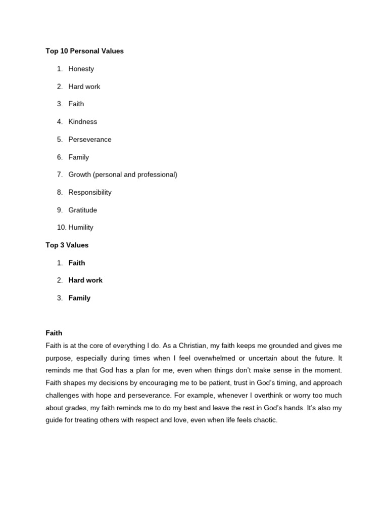 Top 3 Personal Values Explained | PDF | Faith | Love