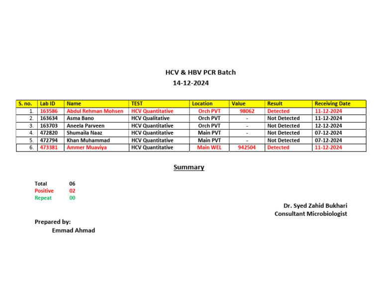 HCV PCR Test Results 12/2024 | PDF