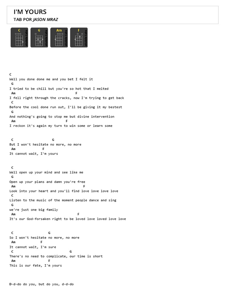 I'm Yours Tab por Jason Mraz - Ukulele Tabs | PDF