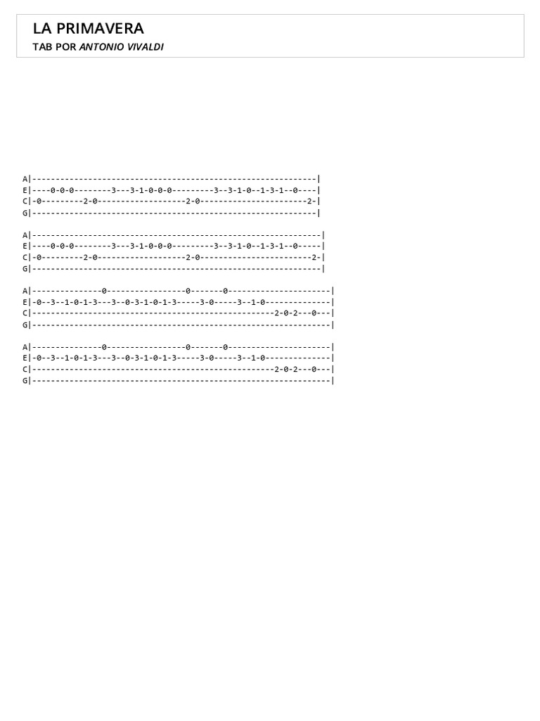 La Primavera Tab Por Antonio Vivaldi - Ukulele Tabs | PDF