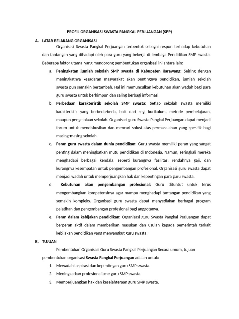 Profil Organisasi Guru SMP Swasta SPP | PDF