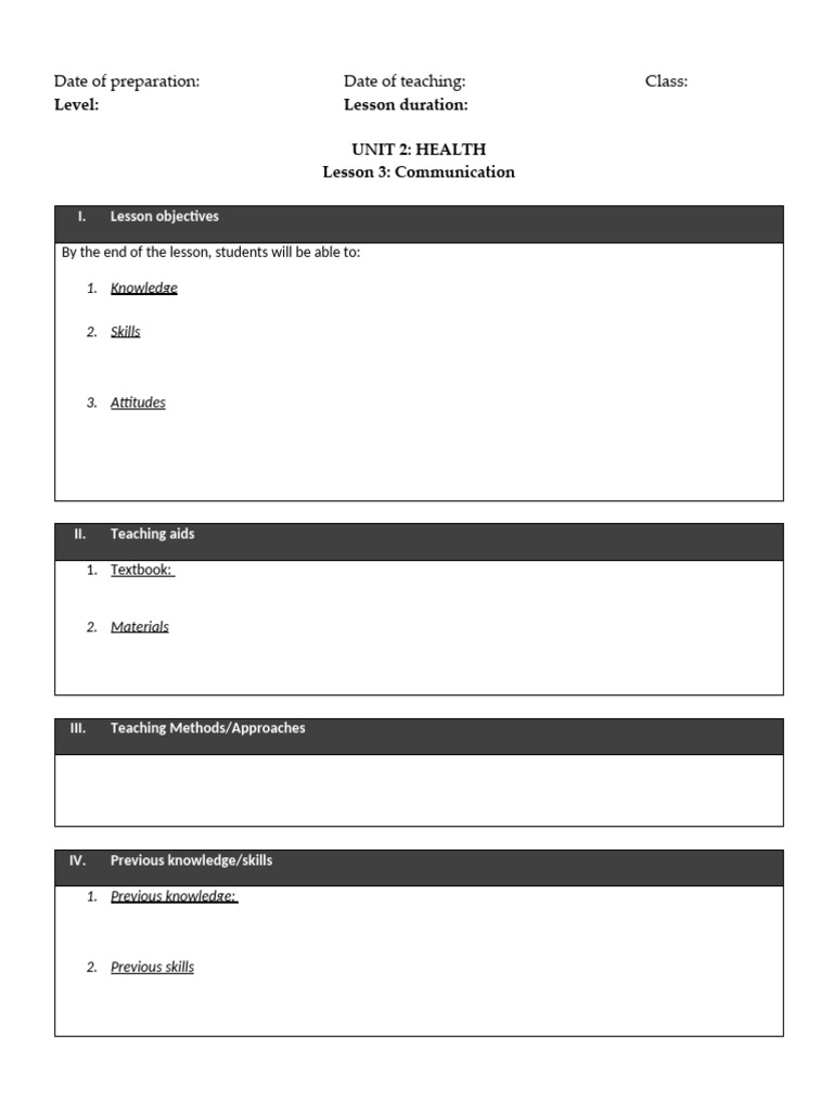 Year 2 Health Lesson Plan Template | PDF
