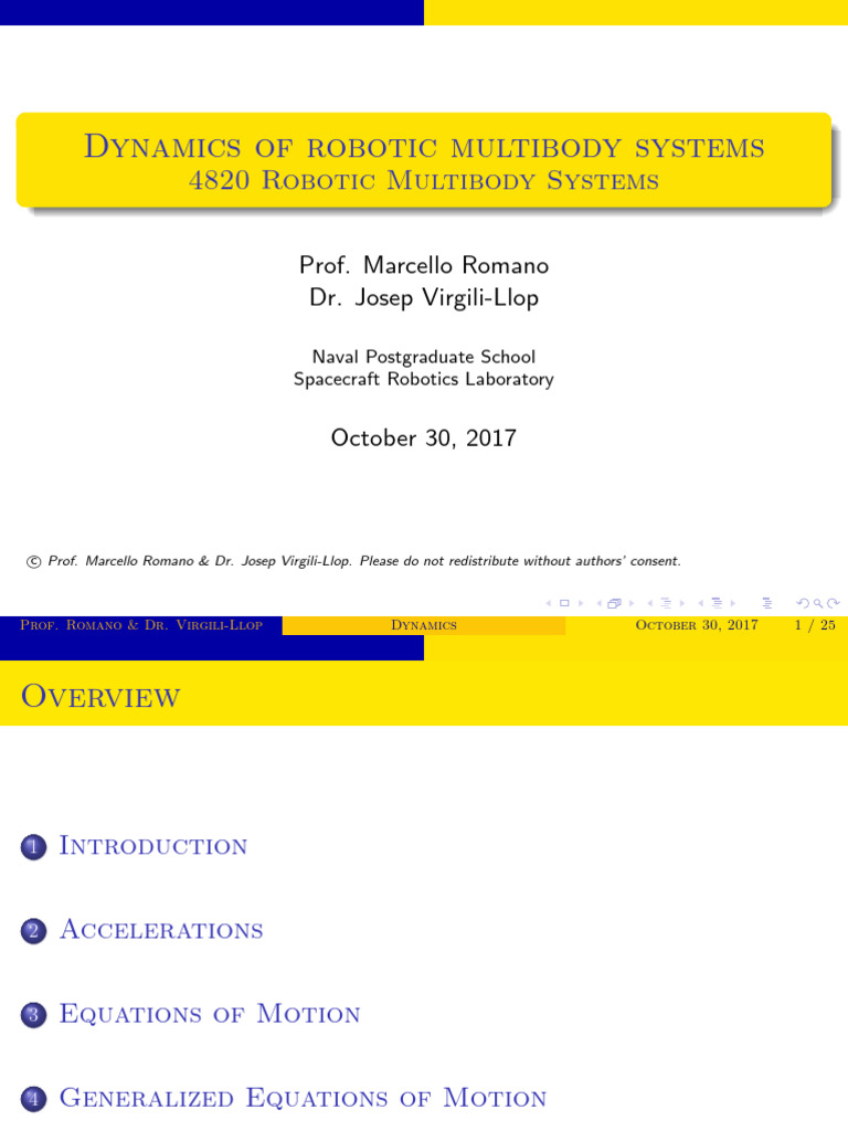 dynamics_slides_Romano_V2 | PDF | Kinematics | Classical Mechanics