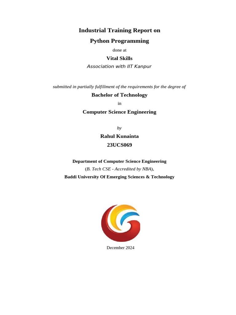 Python Programming Industrial Training Report | PDF | Programming Language | Object Oriented ...