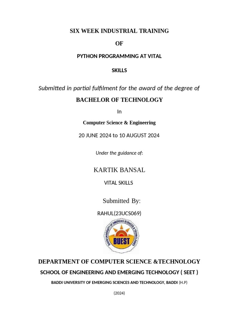 SIX WEEK INDUSTRIAL TRAINING OF | PDF | Speech Synthesis | Computer Programming