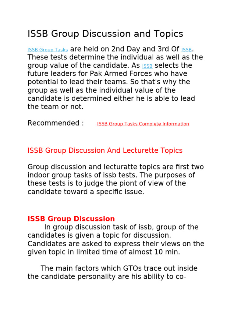 ISSB Group Discussion and Topics | PDF