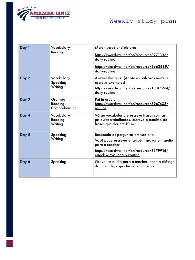 Daily routine - study plan | PDF