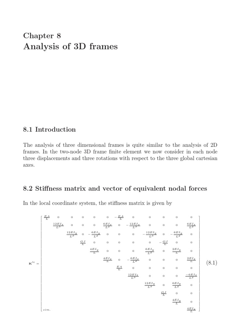 3D Frame | PDF | Stiffness | Cartesian Coordinate System