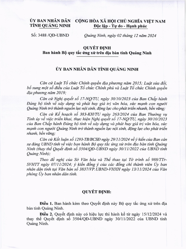 3488-Bộ Quy Tắc Ứng Xử Trên Địa Bàn Tỉnh QN | PDF