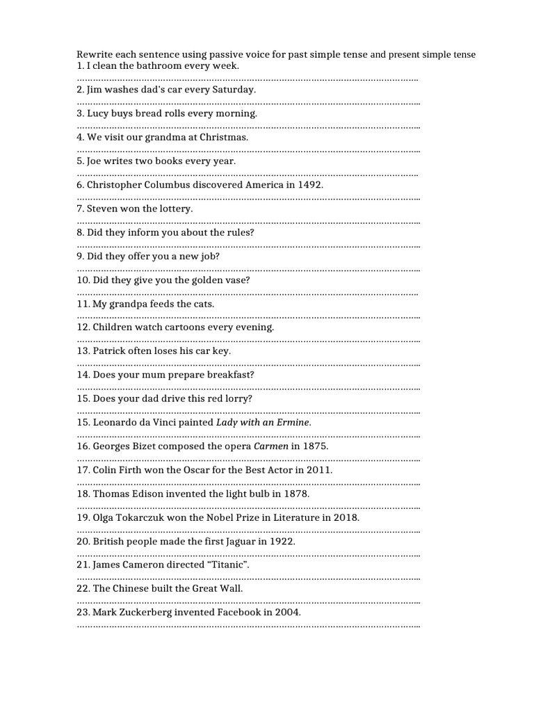 Passive Voice Sentence Rewriting Guide | PDF