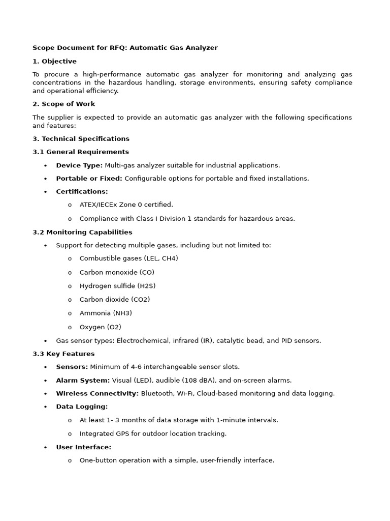 Scope Document for RFQ | PDF