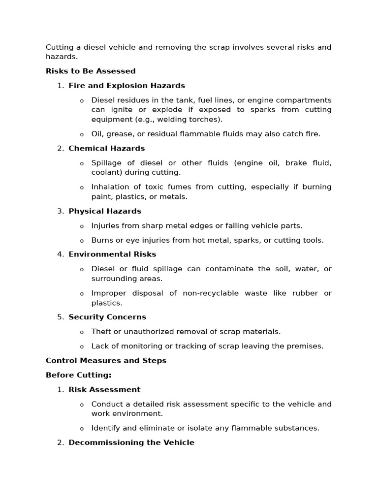 Diesel Vehicle Cutting Safety Guide | PDF | Scrap | Recycling