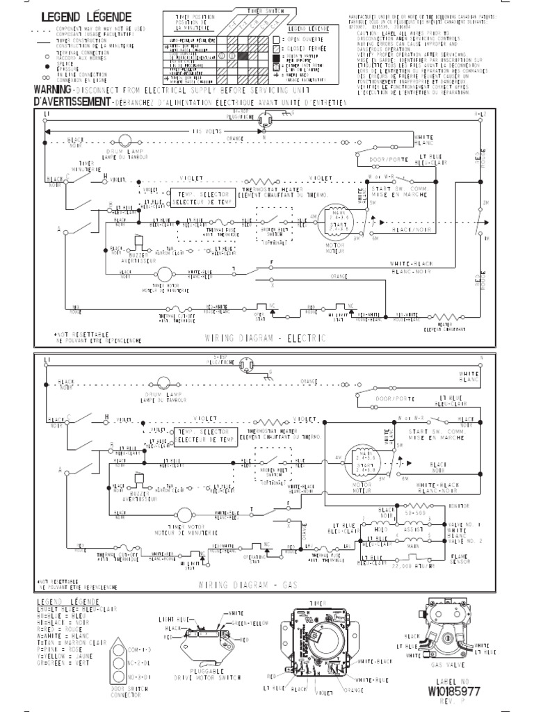Whirlpool Dryer Wiring Sheet W10185977 RevP | PDF
