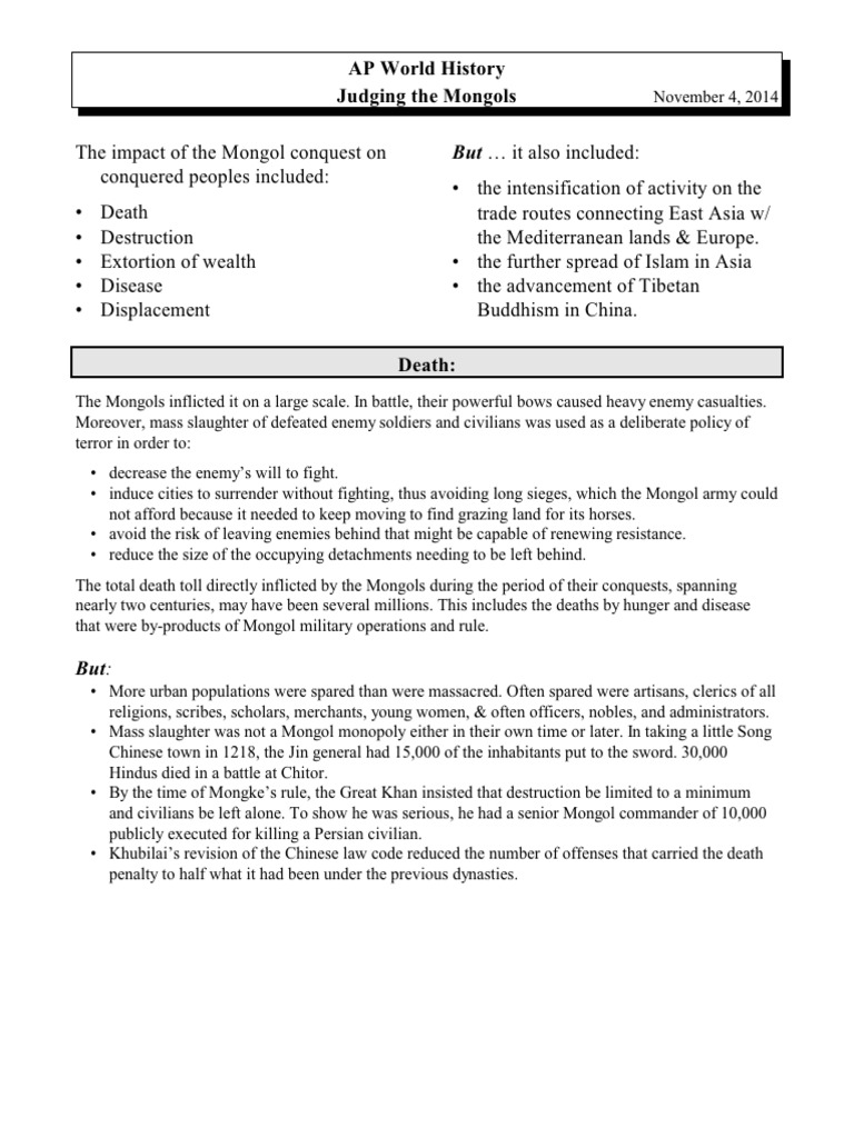 Judging The Mongols Reading-1 | PDF | Mongol Empire | Mongols