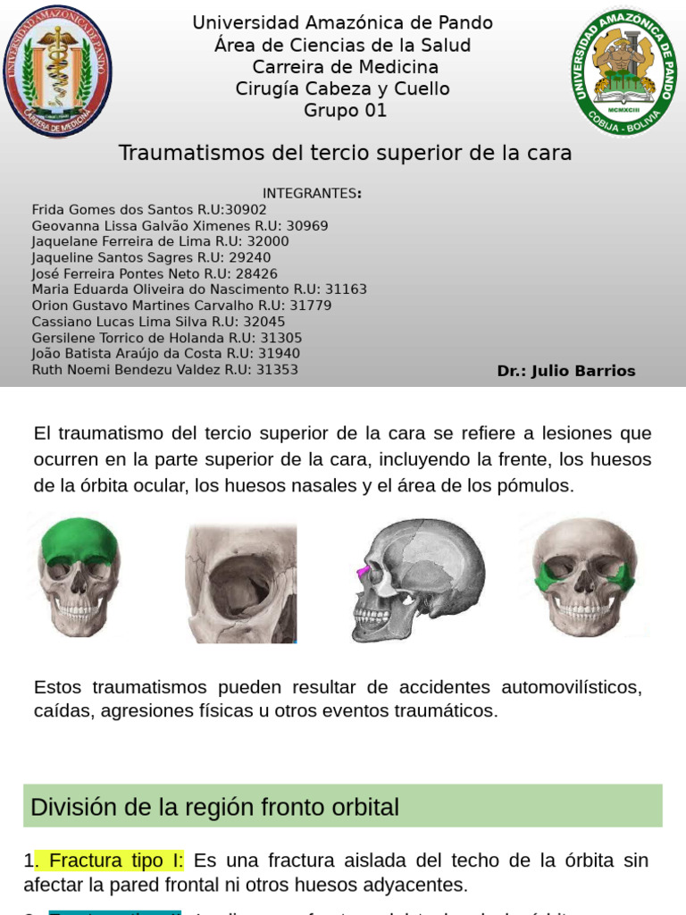 Diapo Traumatismo Del Tercio Superior de La Cara | PDF | Cráneo ...