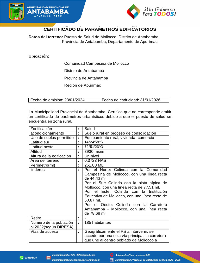 Certificado de Parametros Edificatorios | PDF