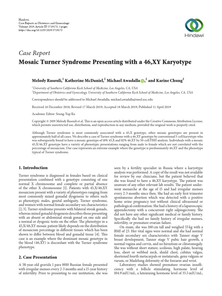 Mosaic Turner Syndrome Presenting With A 46XY Kary | PDF | Medical Specialties | Sexual Anatomy