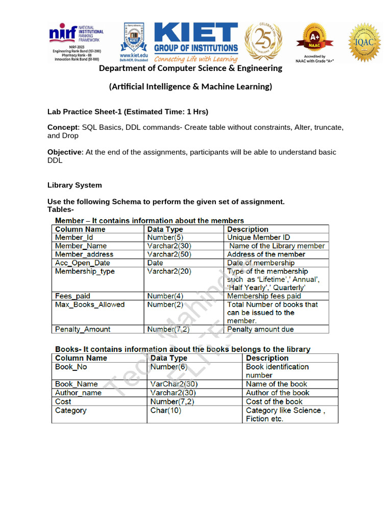 Lab Practice Sheet-1 (DDL) (1) | PDF
