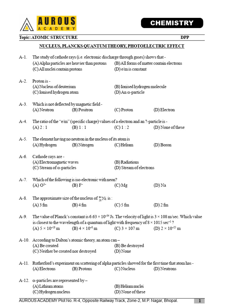 DPP Atomic Structure - Final | PDF | Atomic Nucleus | Electron