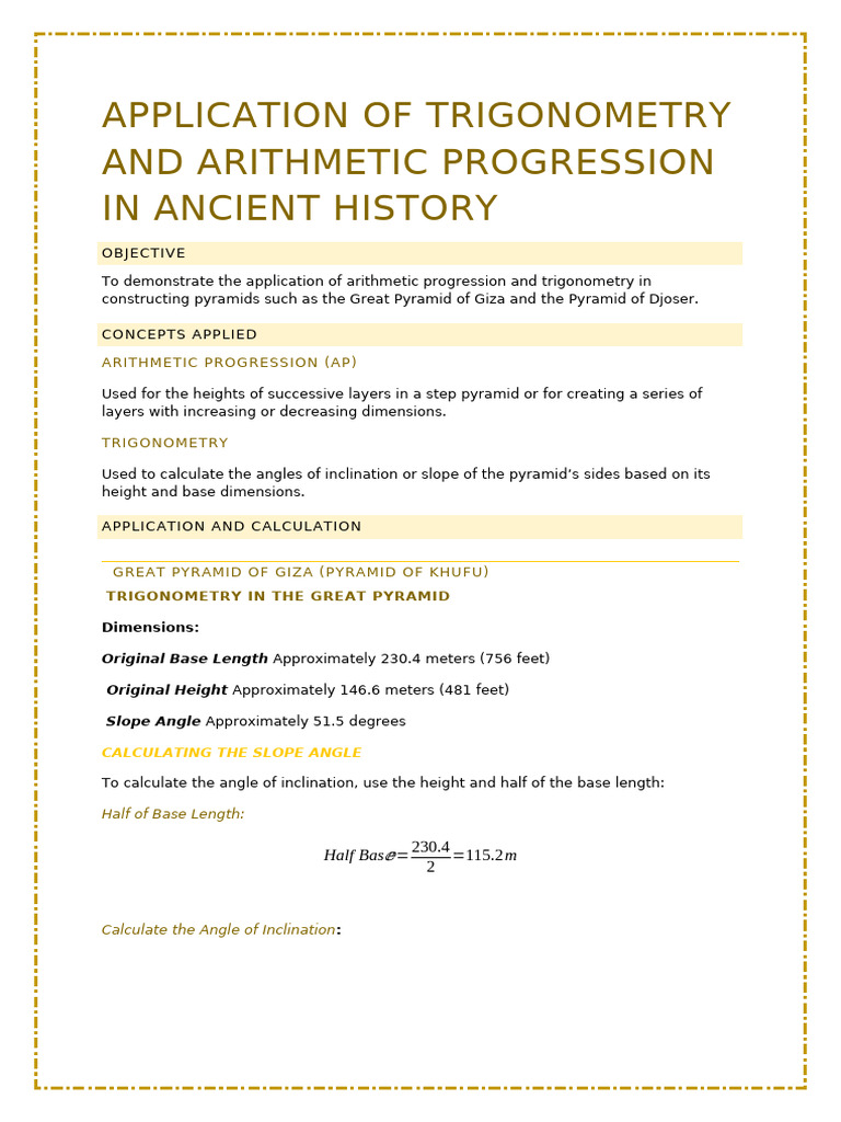 Application of trigonometry and arithmetic progression in ancient ...