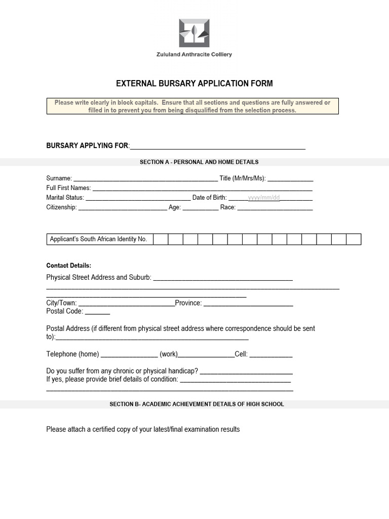 External Bursary Application Form | PDF | Notary Public