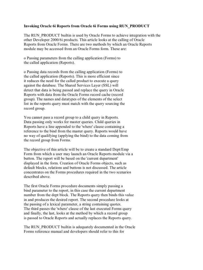 Invoking Oracle 6i Reports From Oracle 6i Forms Using RUN | PDF | Parameter (Computer ...